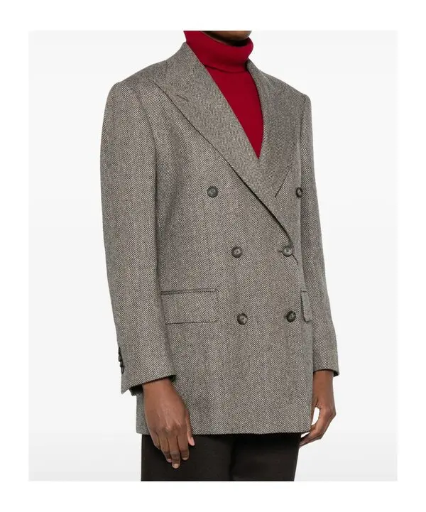 Tagliatore Long-sleeved Herringbone Double-breasted Blazer