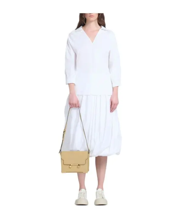 Marni Trunkaroo Foldover Top Medium Shoulder Bag - Nude
