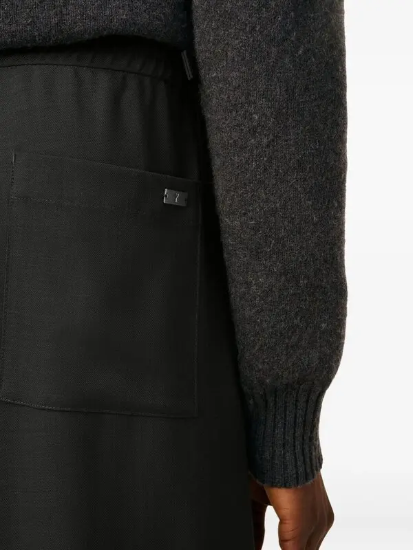 AMI Paris Elasticated Patch-pocket Wide-leg Trousers - Black