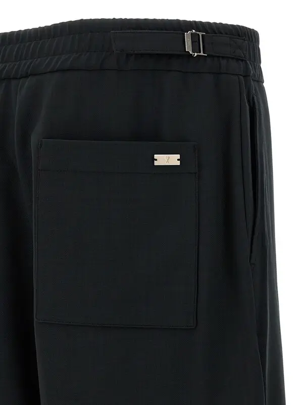 AMI Paris Elasticated Patch-pocket Wide-leg Trousers - No