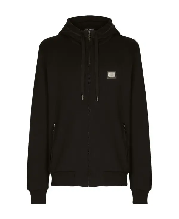 Dolce & Gabbana Dolce Gabbana Logo Plaque Zip-up Hoodie - Black