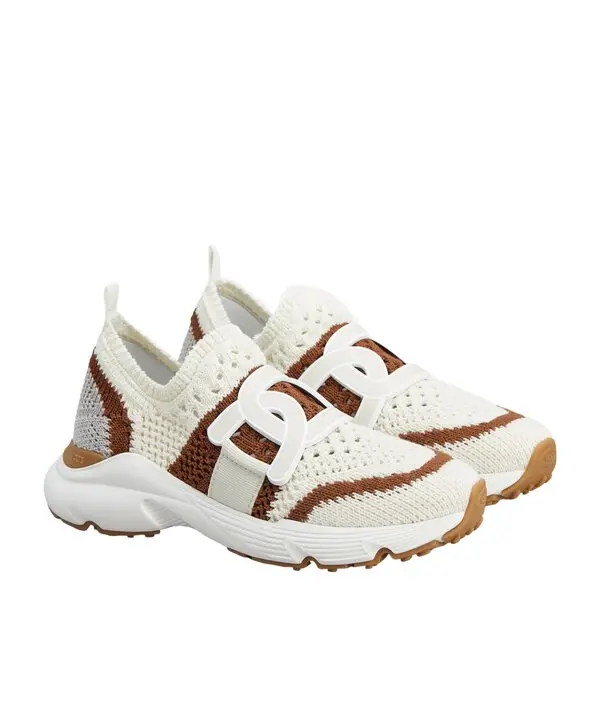 TOD'S Logo Patch Knit Slip-on Sneakers - White