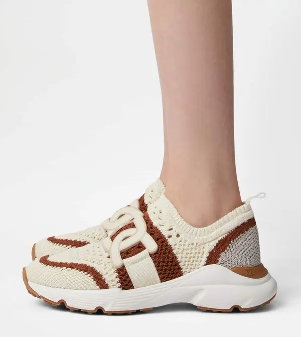 TOD'S Logo Patch Knit Slip-on Sneakers - White