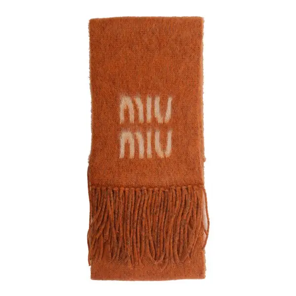Miu Miu Logo-detailed Fringed Scarf - Brown