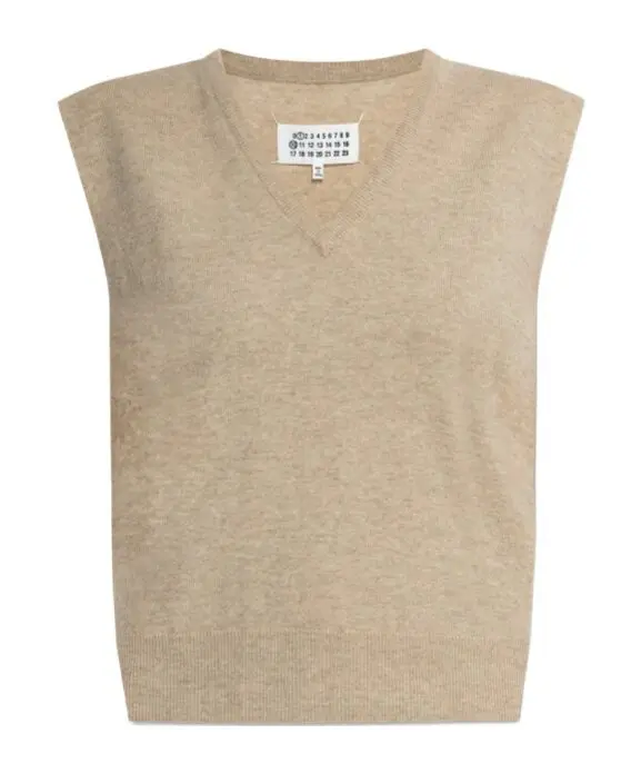 MAISON MARGIELA V-neck Knitted Vest - Beige