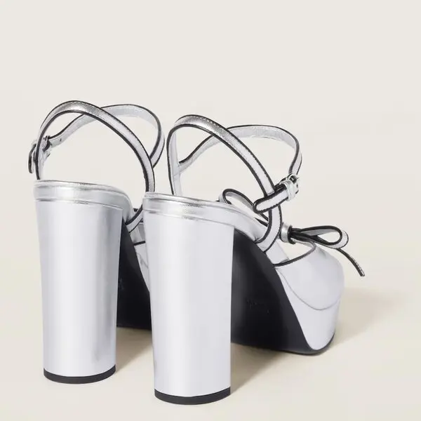 Miu Miu Platform Sandals With Bow Detailing - Silver/black