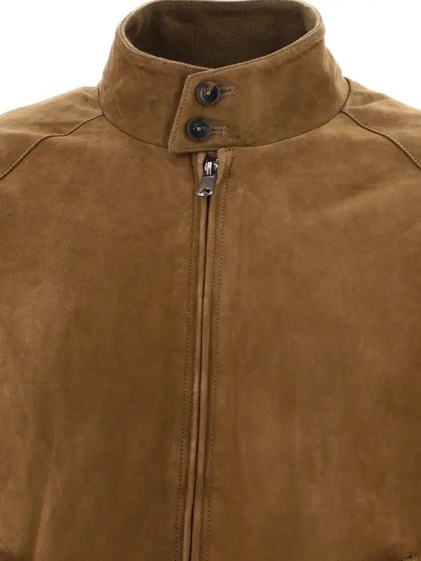 BARACUTA Suede Bomber Jacket - Brown