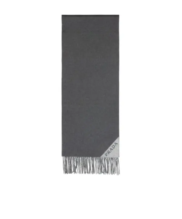 Prada Logo-detail Fringed Scarf - Grey