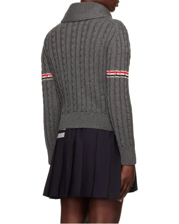 Thom Browne Rwb-stripe Cable-knit Cardigan - Medium Gray