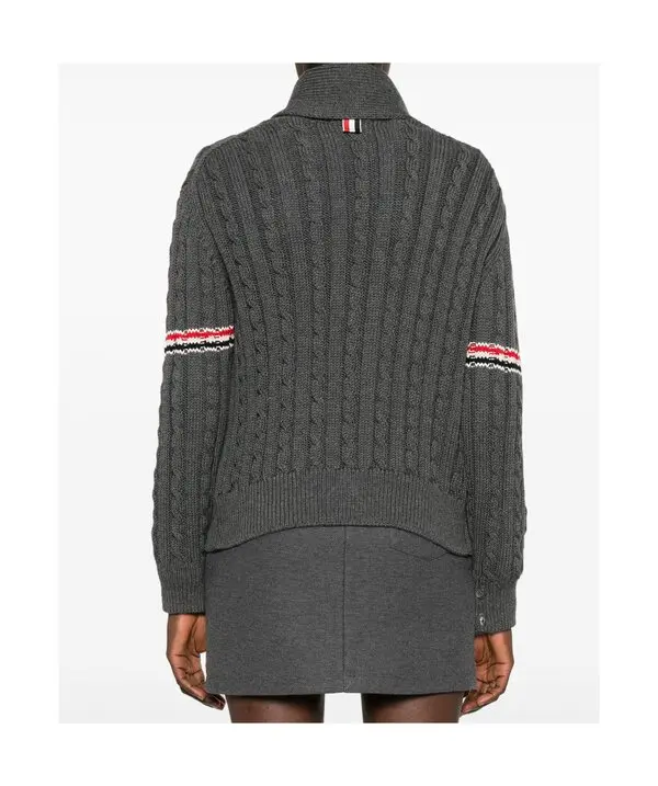 Thom Browne Rwb-stripe Cable-knit Cardigan - Medium Gray
