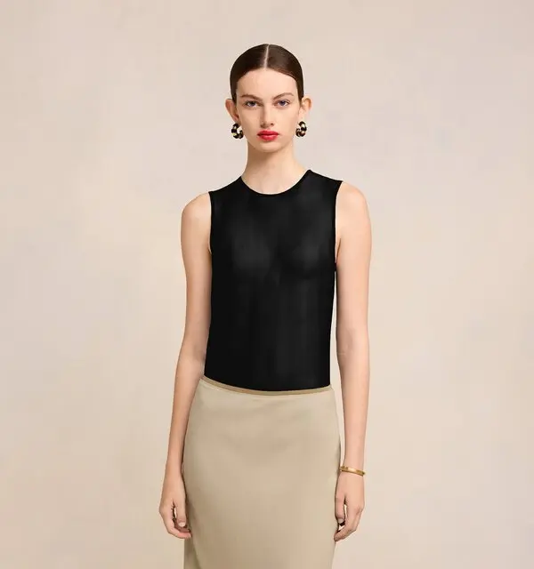 AMI Paris Sleeveless Sheer Top - Black