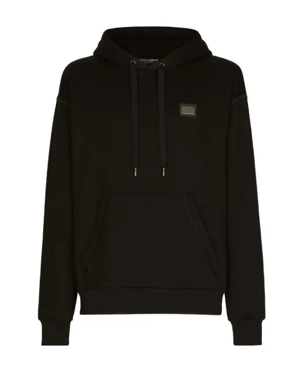 Dolce & Gabbana Logo Plaque Drawstring Hoodie - Black