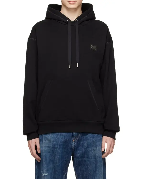 Dolce & Gabbana Logo Plaque Drawstring Hoodie - Black