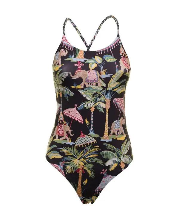 Red Valentino Flora And Fauna Print One-piece Swimsuit - Black