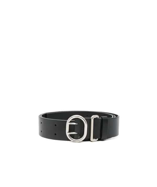 JIL SANDER Round Buckle Leather Belt - Black