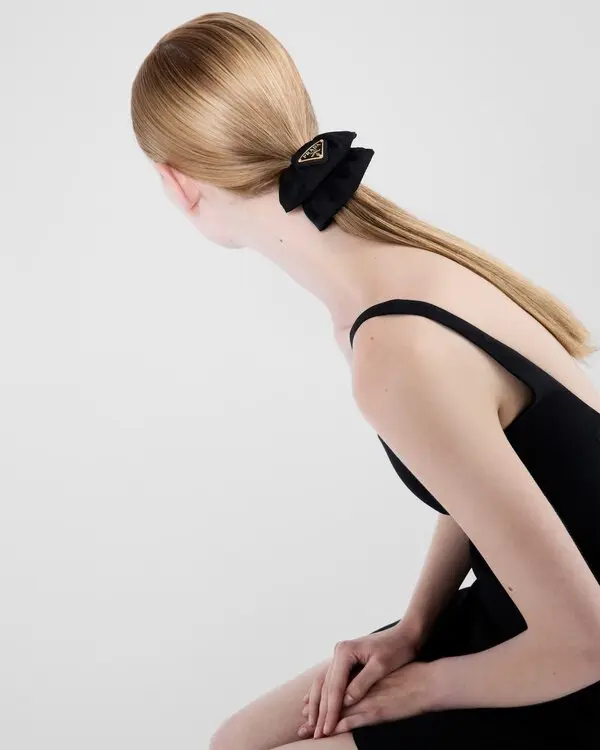 Prada Elasticated-band Scrunchie With Logo Plaque - Black