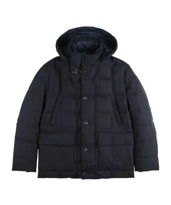 FAY Quilted Hooded Pea Coat - Blue