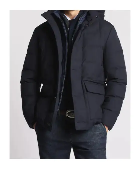 FAY Quilted Hooded Pea Coat - Blue