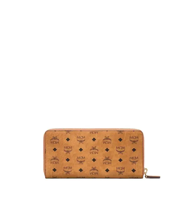 Mcm Visetos Printed Zipped Wallet - Cognac