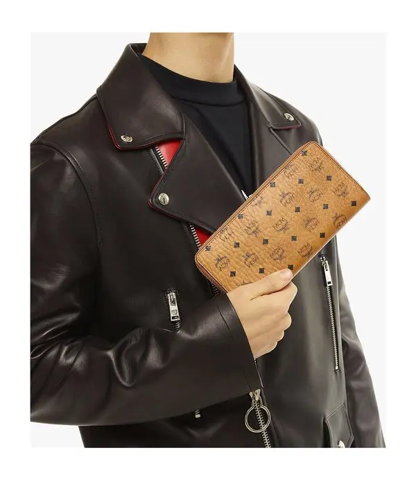 Mcm Visetos Printed Zipped Wallet - Cognac