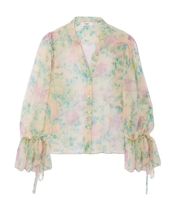 Chloé Allover Floral Print Puff-sleeved Blouse