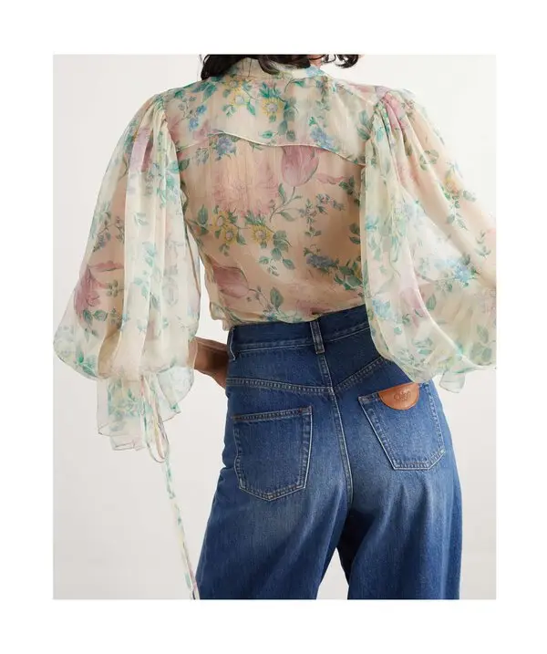 Chloé Allover Floral Print Puff-sleeved Blouse