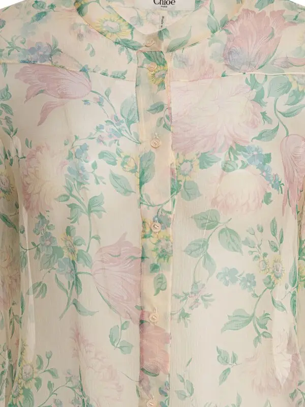 Chloé Allover Floral Print Puff-sleeved Blouse