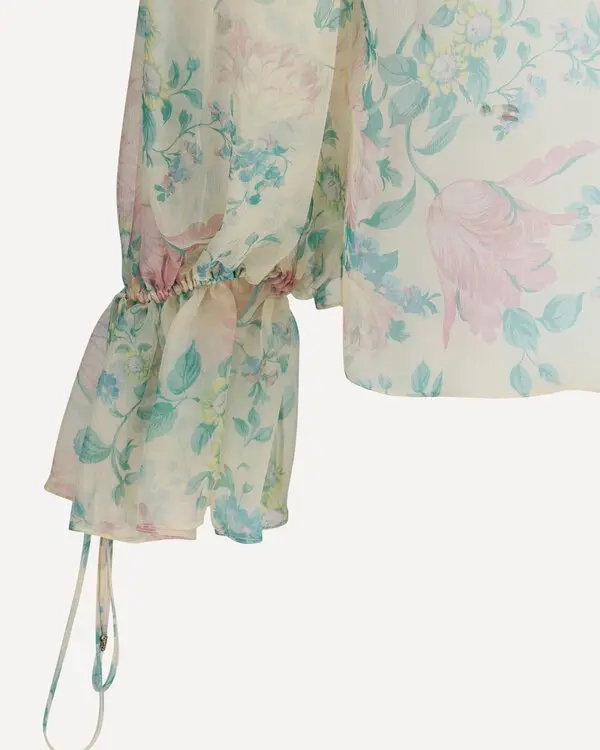 Chloé Allover Floral Print Puff-sleeved Blouse