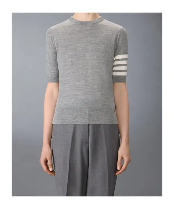 Thom Browne 4-bar Sheer Sleeve Fine-knitted T-shirt - Light Gray