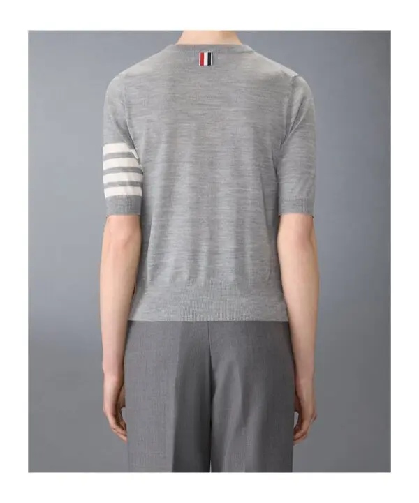 Thom Browne 4-bar Sheer Sleeve Fine-knitted T-shirt - Light Gray