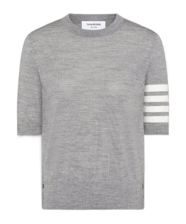 Thom Browne 4-bar Sheer Sleeve Fine-knitted T-shirt - Light Grey