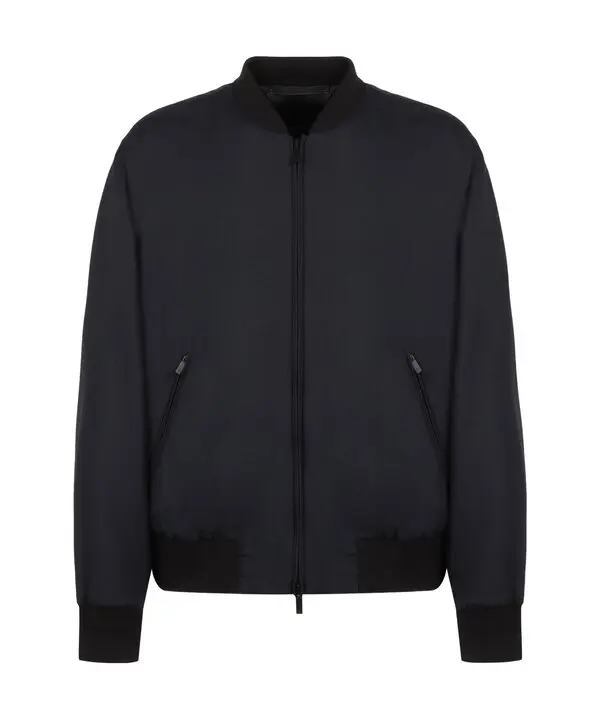 Giorgio Armani Logo Embroidered Zip-up Jacket - Black