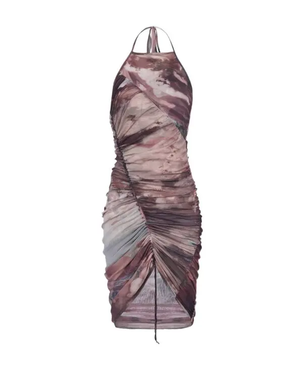 Balmain Abstract Print Ruched Halterneck Dress