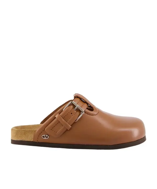 Valentino Garavani Almond Toe Buckled Slippers - Tobacco Color