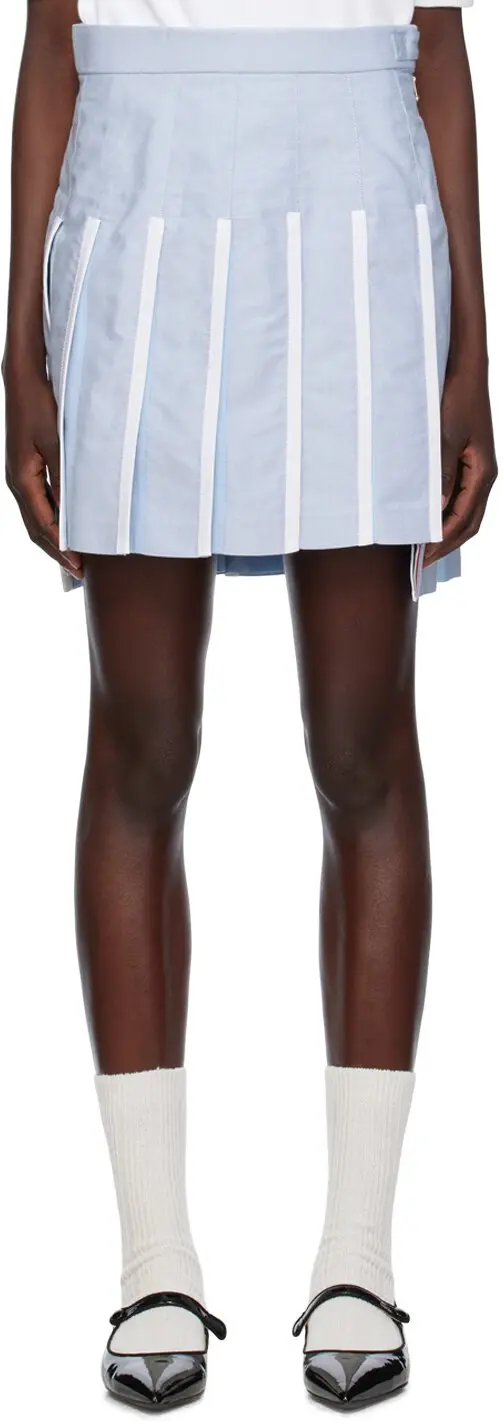 Thom Browne Pleated Mini Skirt With Satin Stripes - Light Blue