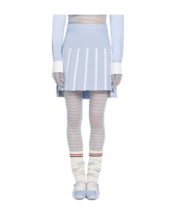 Thom Browne Pleated Mini Skirt With Satin Stripes - Light Blue