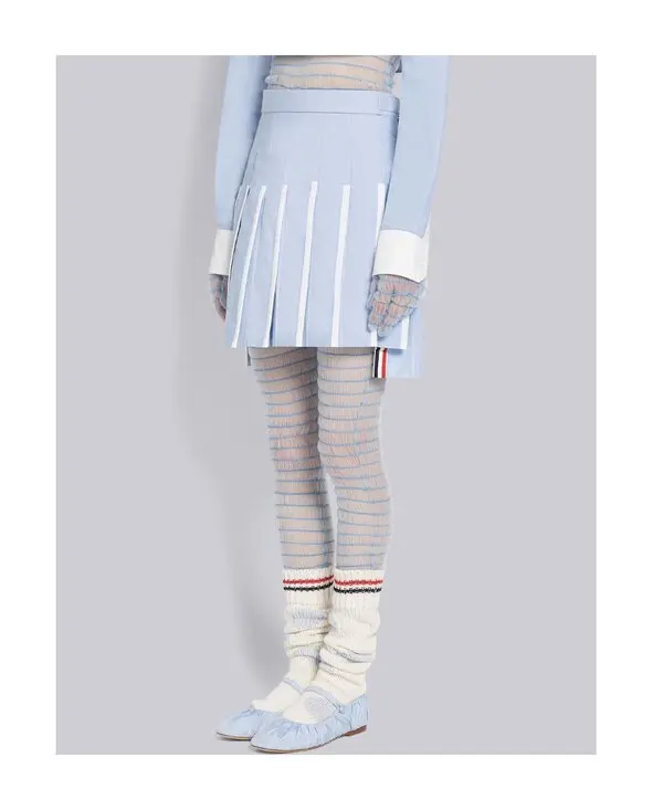Thom Browne Pleated Mini Skirt With Satin Stripes - Light Blue