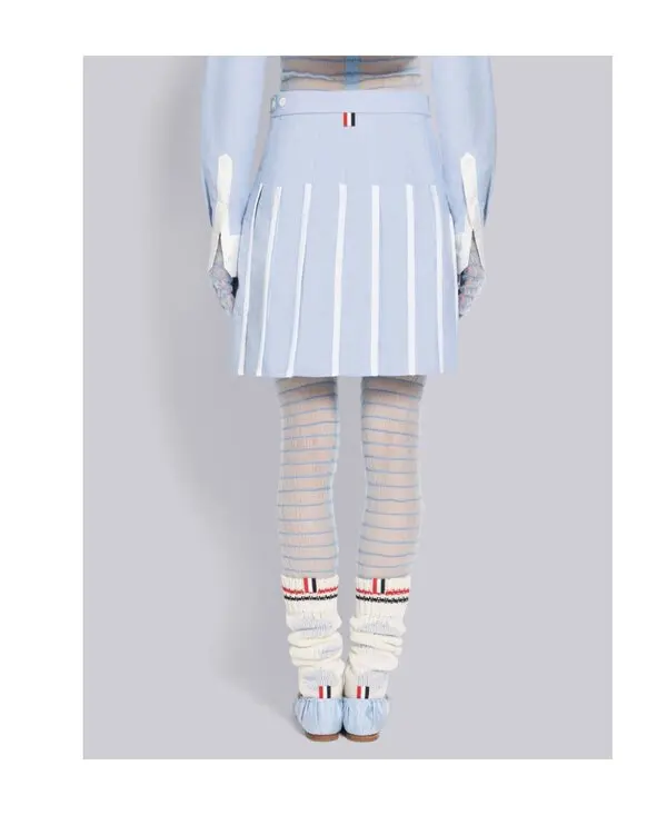 Thom Browne Pleated Mini Skirt With Satin Stripes - Light Blue