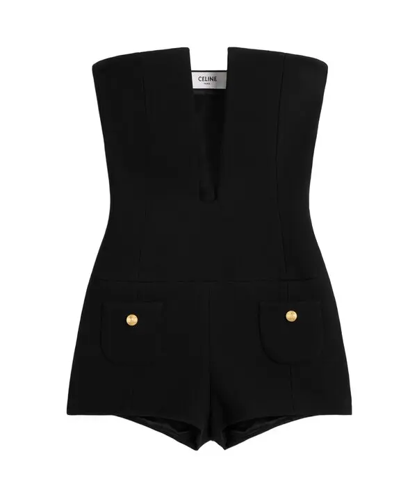 Celine Short Jumpsuit In Double Wool - Black