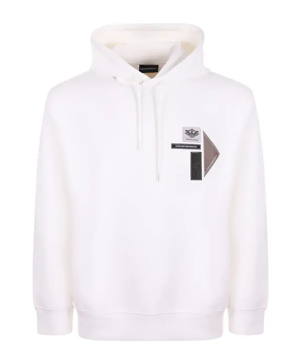 Emporio Armani Logo Patch Drawstring Hoodie - White