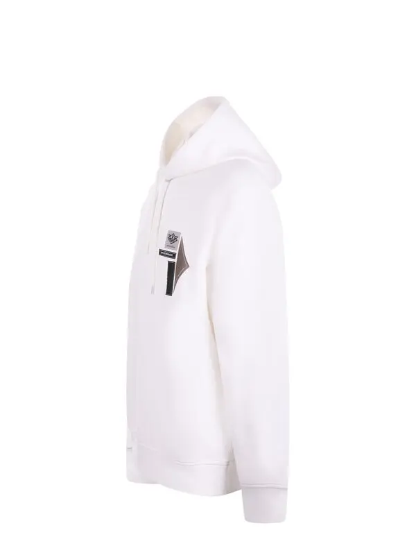 Emporio Armani Logo Patch Drawstring Hoodie - White