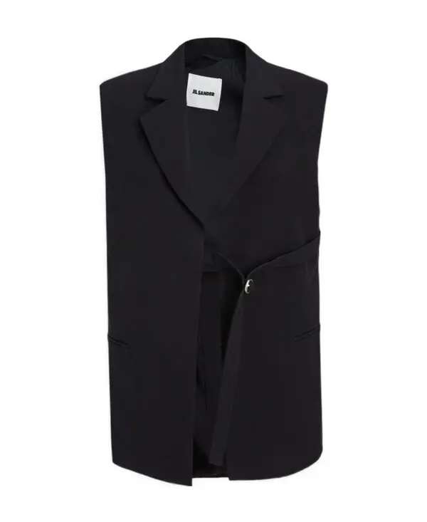 JIL SANDER V-neck Buckle Detailed Vest - Black