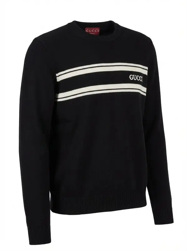 Gucci Silk Cotton Sweater With Intarsia - Black/white