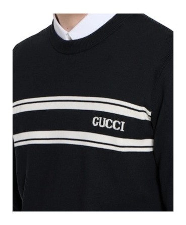 Gucci Black And White Stripe Intarsia Knit Sweater