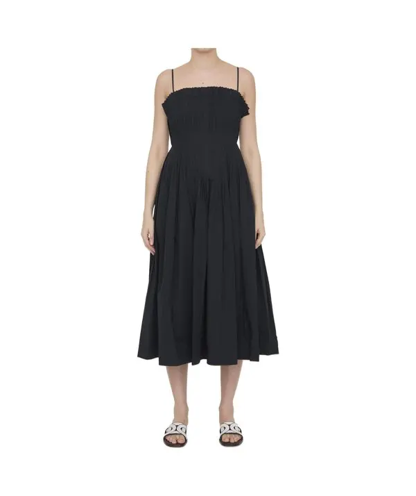Staud Midi Dress With Pleats And Spaghetti Straps - Green