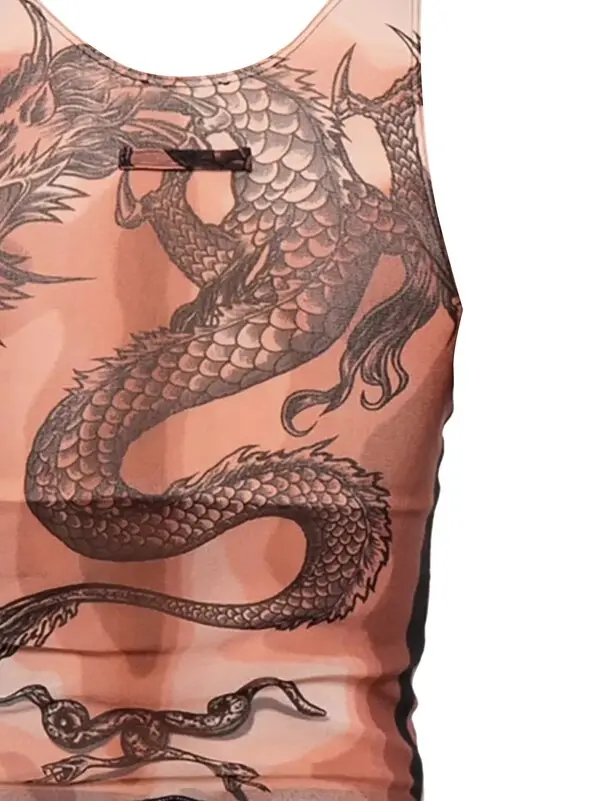 JEAN PAUL GAULTIER Tattoo Print Mesh Tank Top
