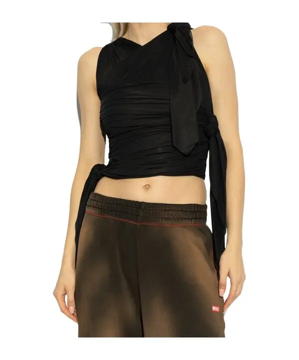 DIESEL® Sleeveless Top With Shoulder Knots And Pleated Details