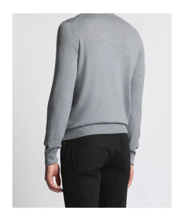 FAY Round Neck Wool Knitwear With Logo Detail - Grey