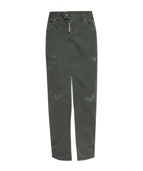 Dsquared2 Distressed Maxi Skirt With Slit Detail