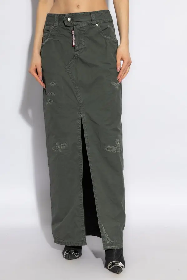 Dsquared2 Distressed Maxi Skirt With Slit Detail